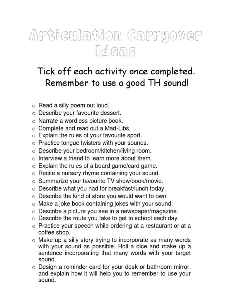 Articulation Carryover Ideas | PDF