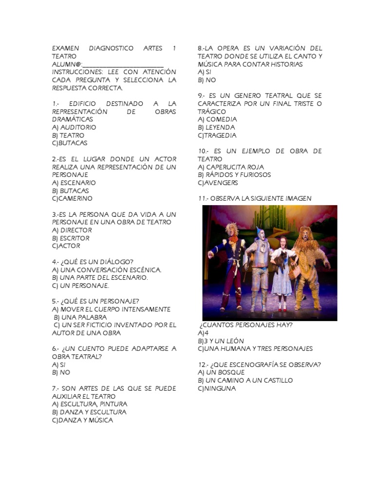 Examen Diagnóstico de Teatro 1 ESO | PDF