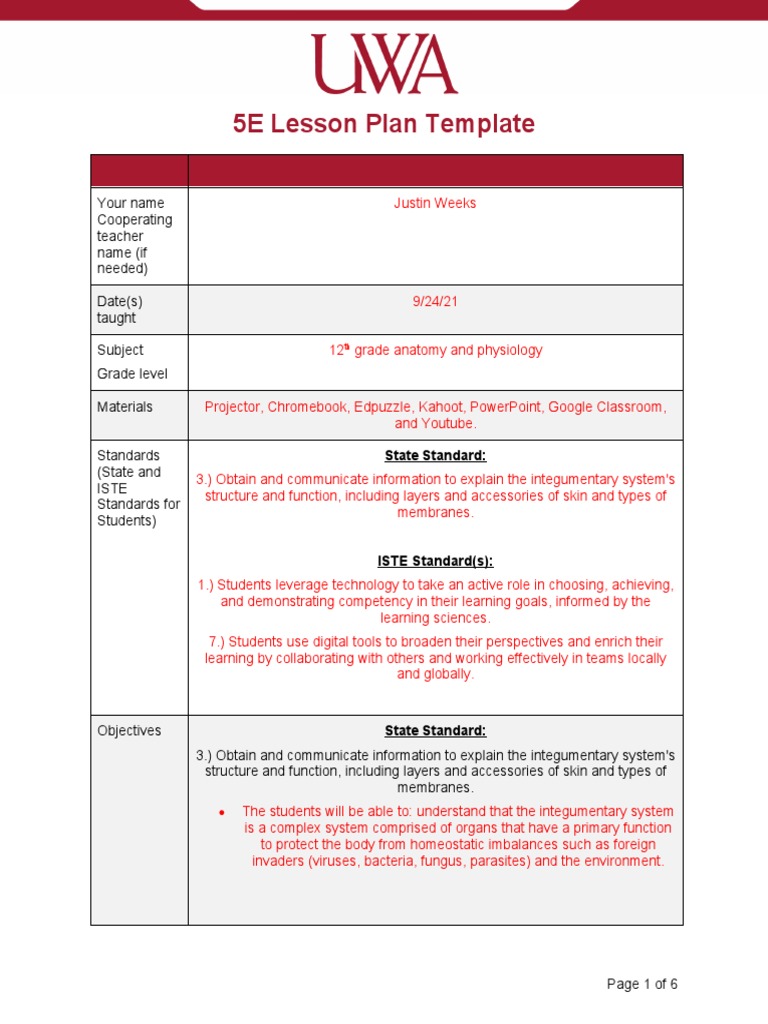 5E Lesson Plan Template: State Standard | Download Free PDF ...