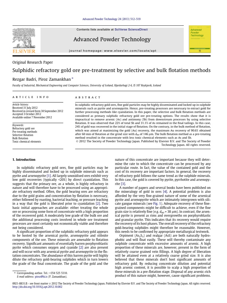 Sulphidic Refractory Gold Ore Pre-Treatment by Selective and Bulk ...