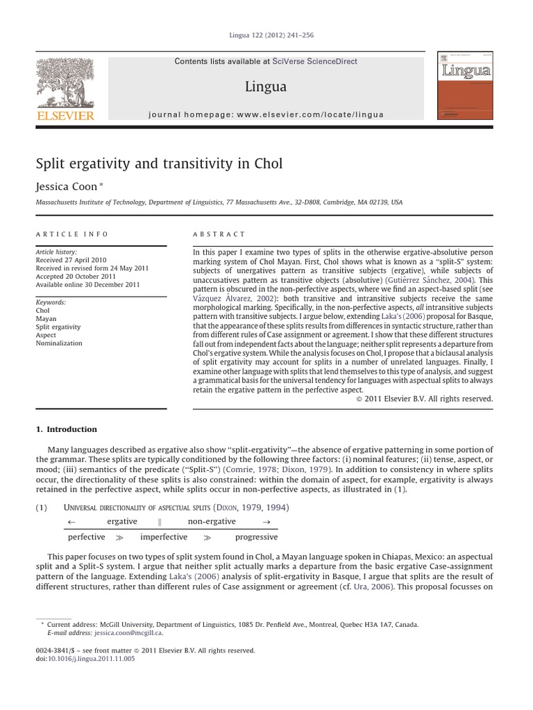 Coon, J. - Ergatividad Dividida y Transitividad en Chol. | PDF | Verb ...