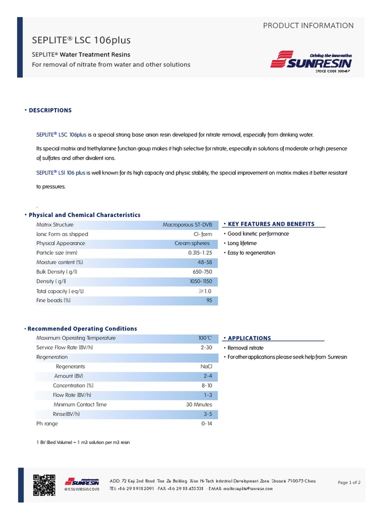 Seplite LSC 106plus: Seplite For Removal of Nitrate From Water and ...