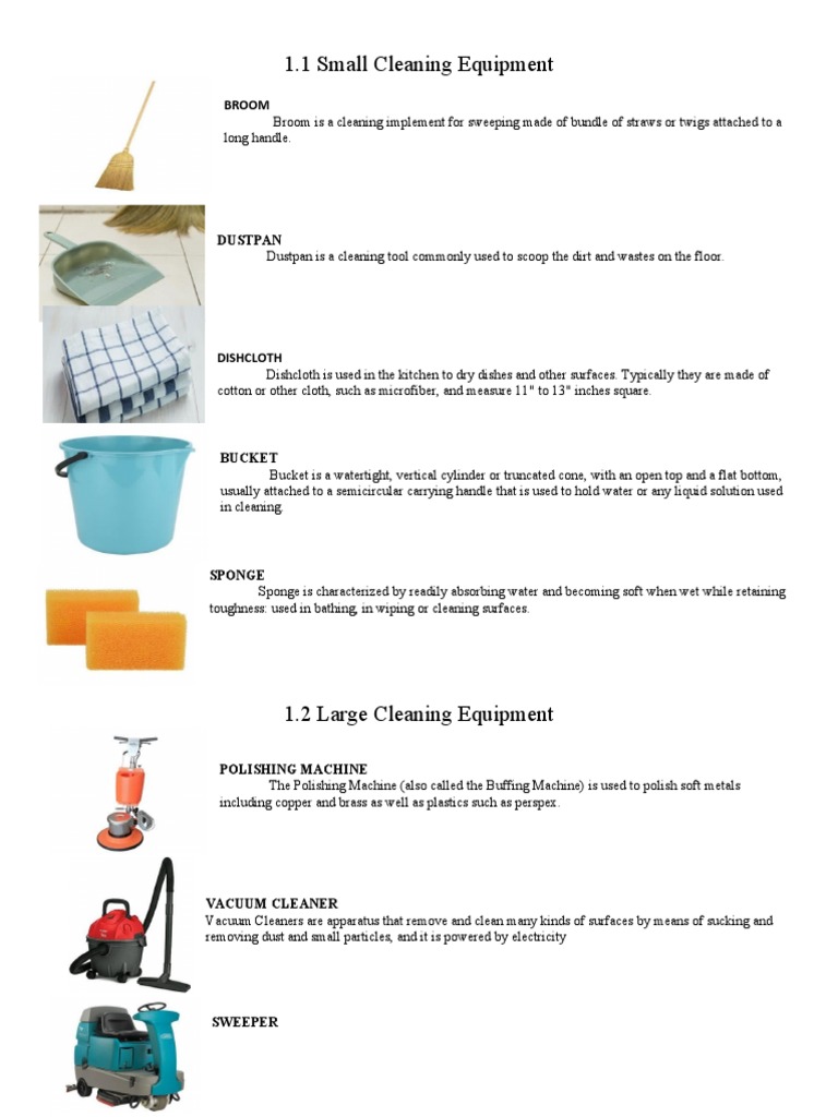 Cleaning Equipment and Chemicals Guide | PDF | Vacuum Cleaner | Countertop