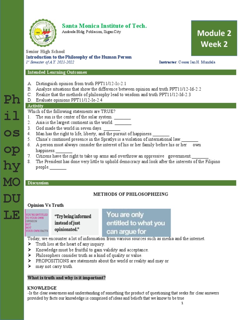 Philosophy MODULE 2 | PDF | Truth | Knowledge