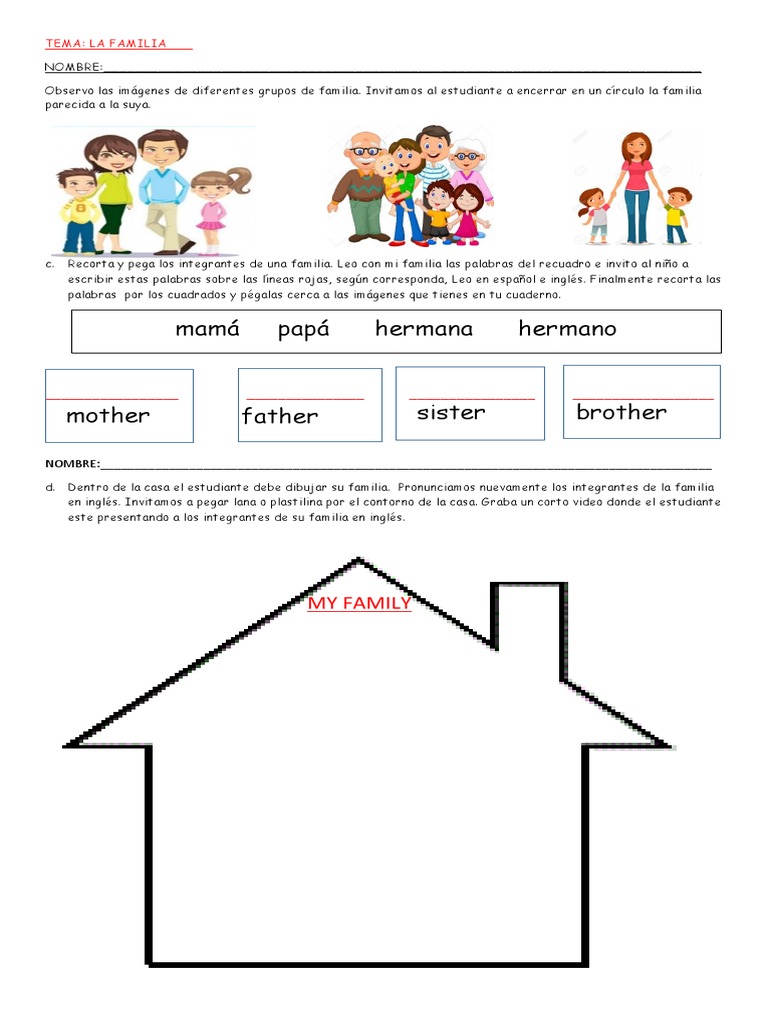 Reconociendo las partes de la familia y la casa en inglés | PDF