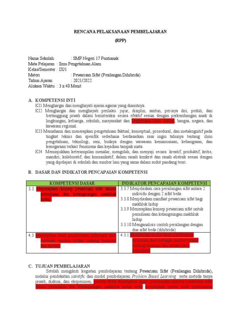 RPP IPA Adiwiyata - Kelas 9 | PDF