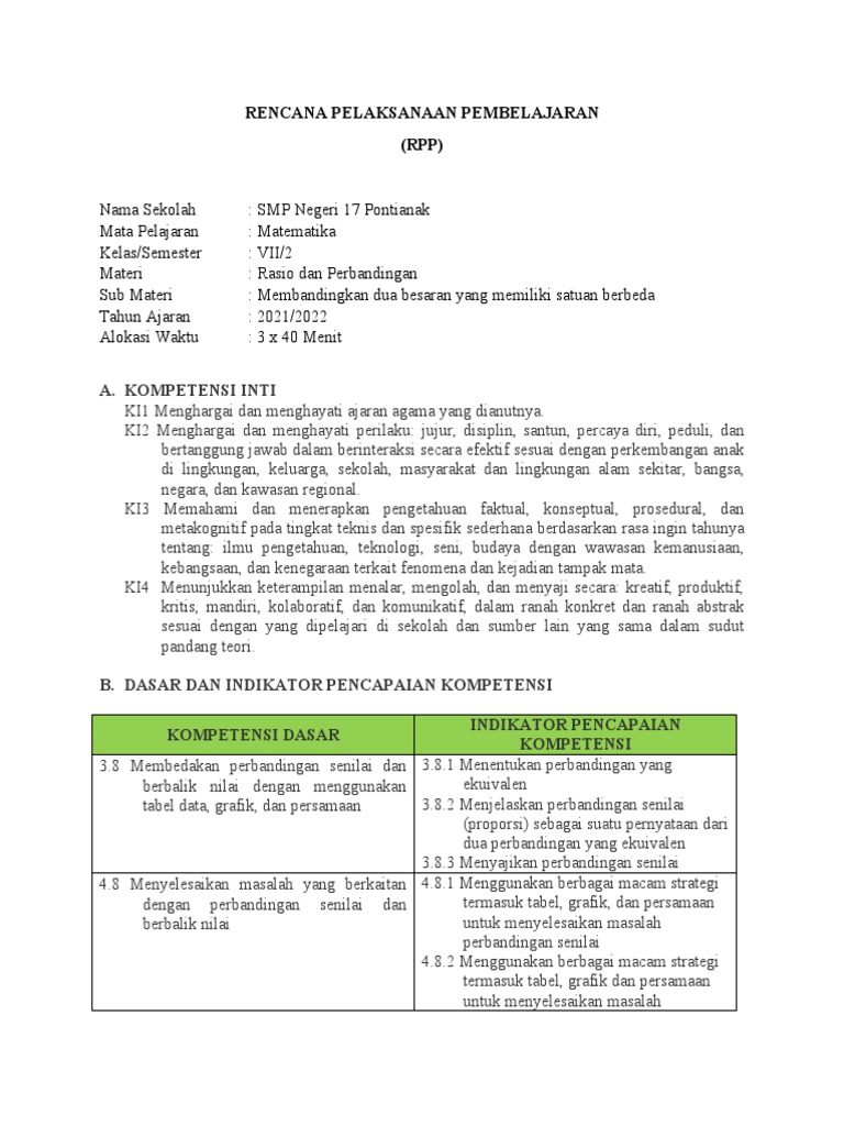 RPP MTK Adiwiyata - Kelas 7 Belum Selesai | PDF