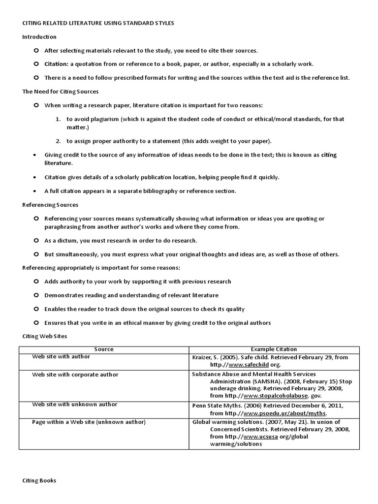 Citing Related Literature Using Standard Styles | PDF | Citation ...