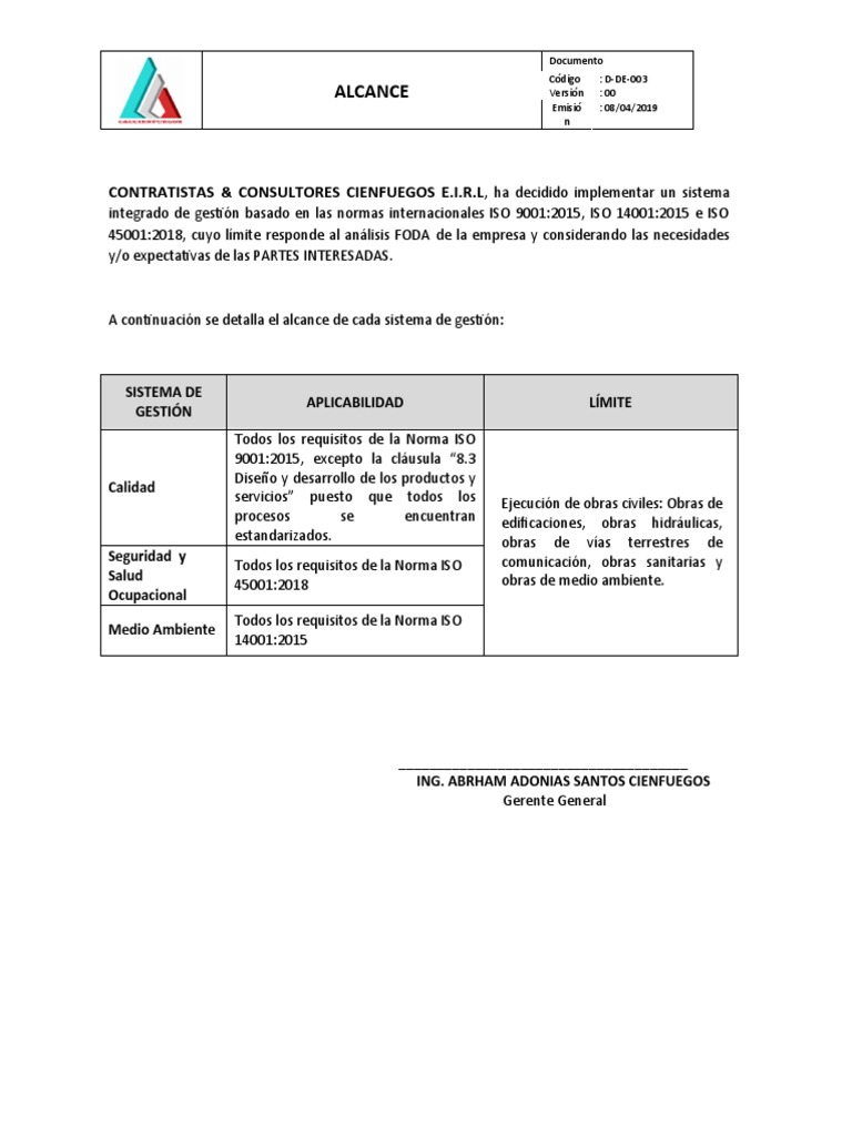 D-De-003 Alcance Del SIG Ver.00 | PDF