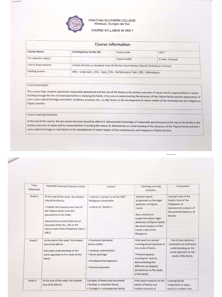 Contemporary Family Life Syllabus | PDF