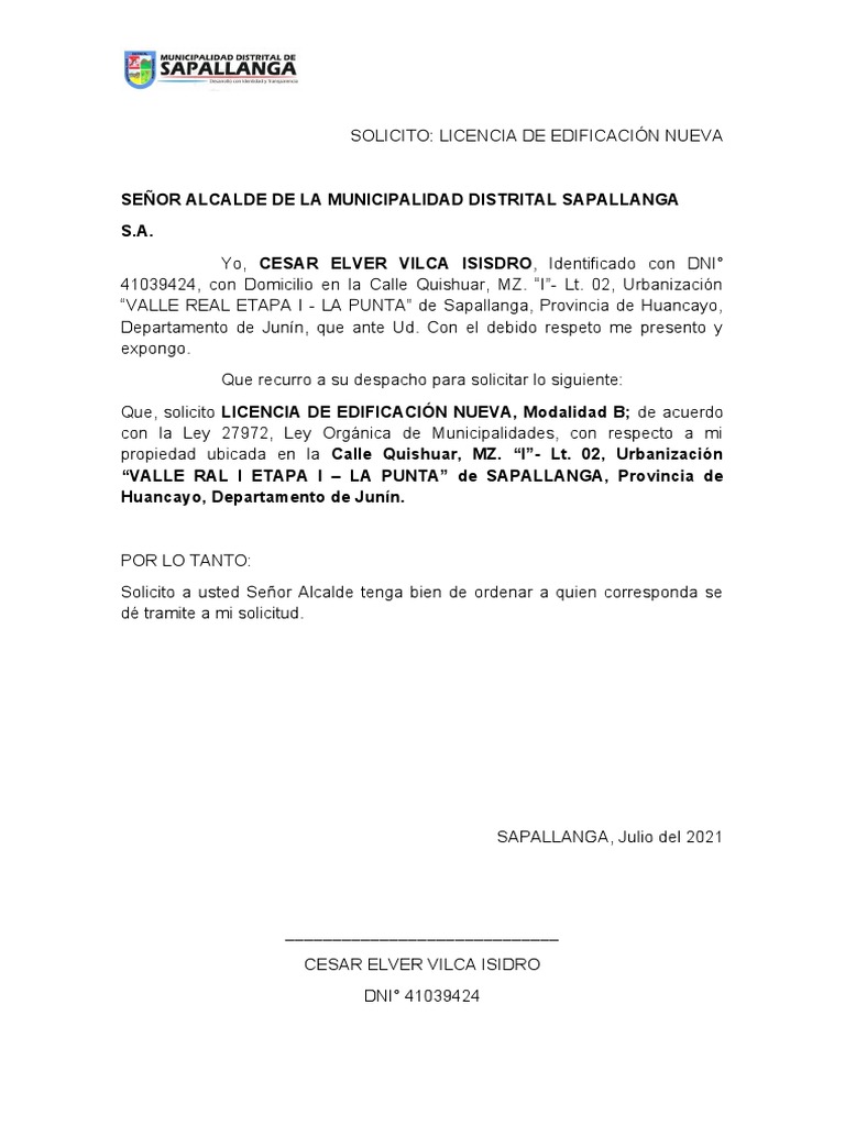 Solicitud Licencia de Edificación | PDF