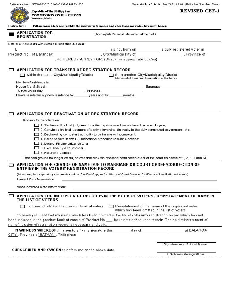 Revised Cef-1: Republic of The Philippines Commission On Elections ...