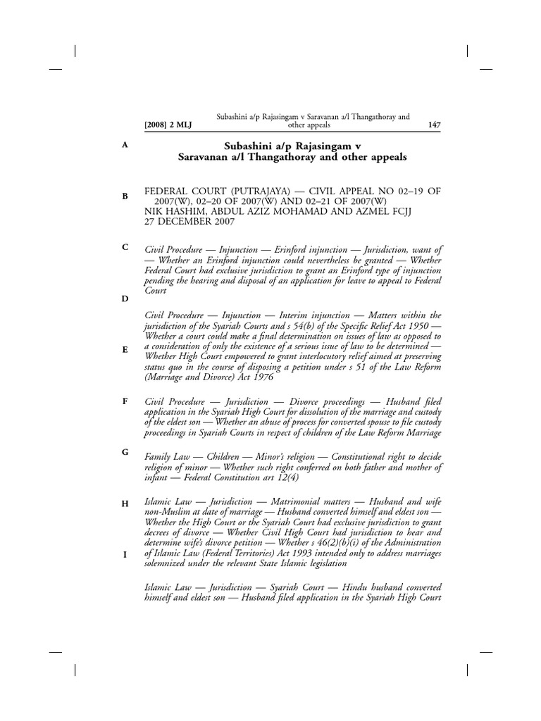 Subashini v Saravanan: Divorce Jurisdiction Issues | PDF | Sharia | Marriage