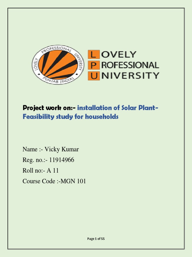 Project Work On:-: Installation of Solar Plant-Feasibility Study For ...