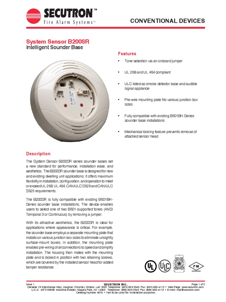 System Sensor B200SR: Intelligent Sounder Base | PDF | Electrical ...