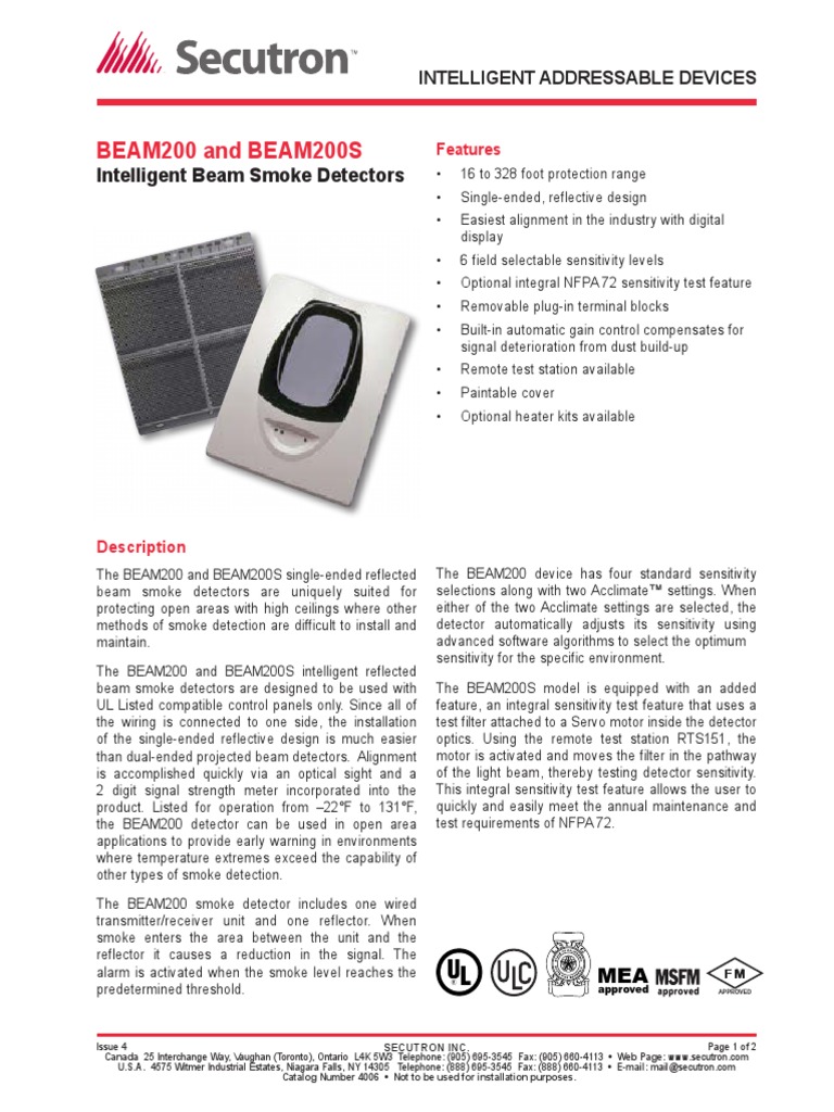 BEAM200 and BEAM200S: Intelligent Beam Smoke Detectors | PDF ...
