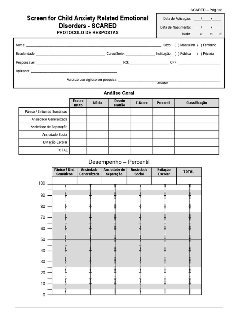SCARED - Protocolo - 1 | PDF | Transtorno de pânico | Doenças e distúrbios
