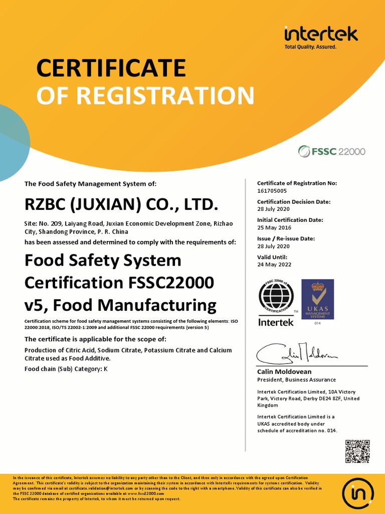 RZBC Cert FSSC22000 2020.07 2022.05 | PDF | Certification