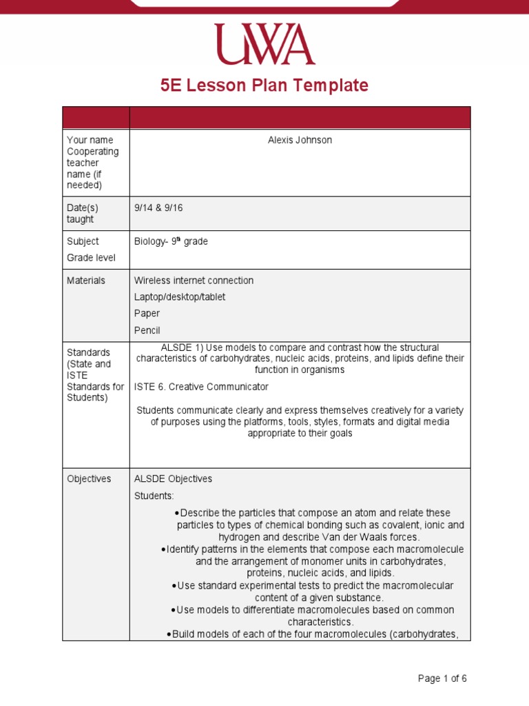 5E Lesson Plan Template | PDF | Macromolecules | Proteins