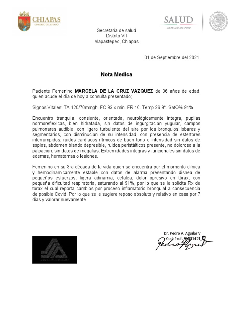 Nota médica de consulta externa Covid-19 | PDF