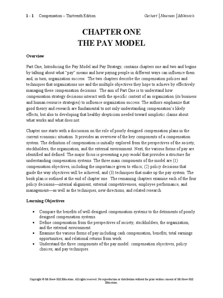 Chapter One The Pay Model: 1 - 1 Compensation - Thirteenth Edition ...
