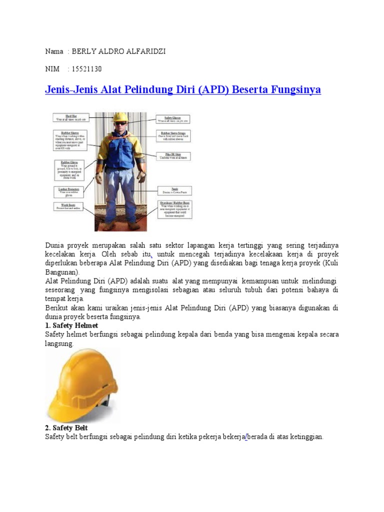 Jenis-Jenis Alat Pelindung Diri (APD) Beserta Fungsinya: 1. Safety ...