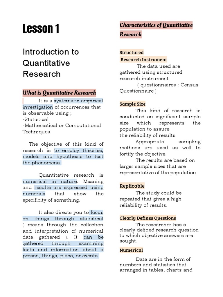 Lesson 1: Introduction To Quantitative Research | PDF | Quantitative ...