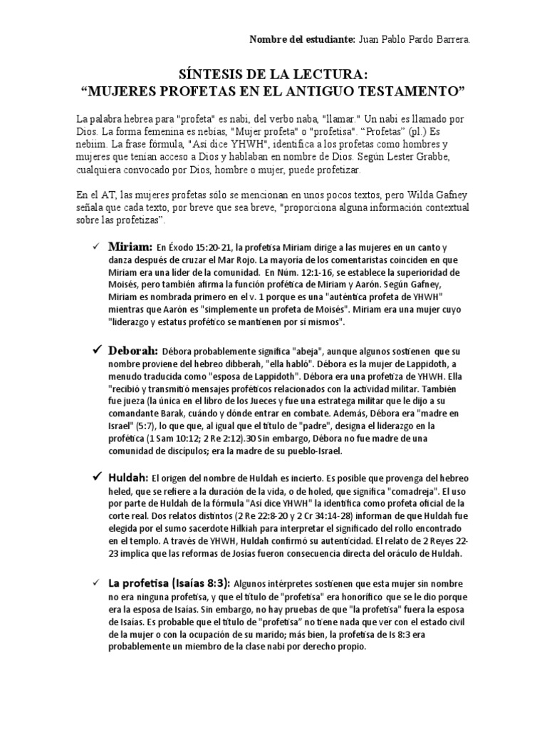 Síntesis de La Lectura Sobre Las Profetizas | PDF | Profeta ...