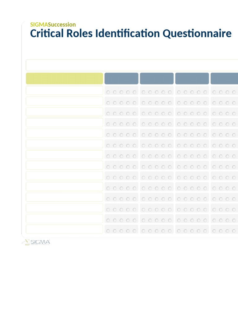 SIGMASuccession Critical Roles Identification Questionnaire - Fillable ...