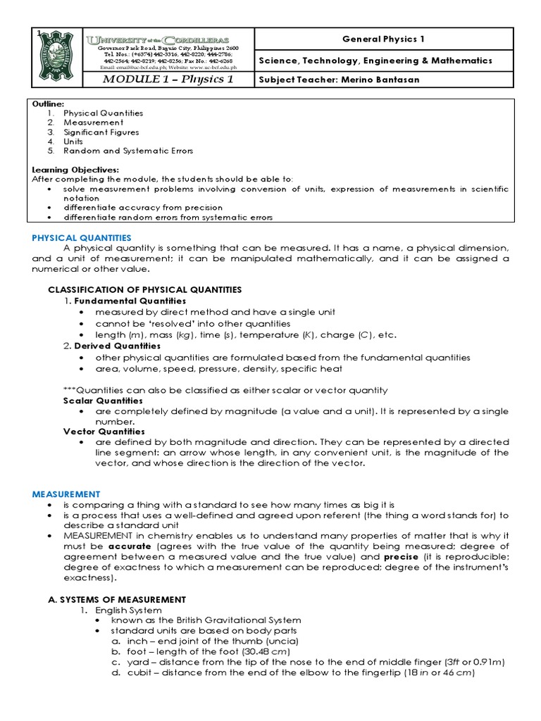 Physics 1 | PDF | Observational Error | Measurement