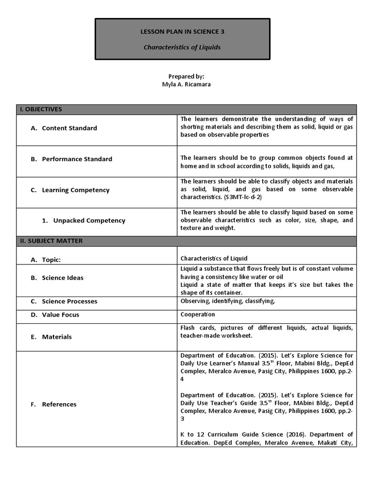 Lesson Plan (Chemistry) | PDF | Liquids | Lesson Plan