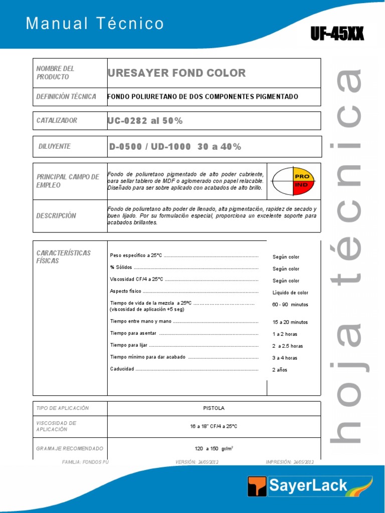 Fondo Poliuretano MDF Sayer D-0500 | PDF | Color | Química