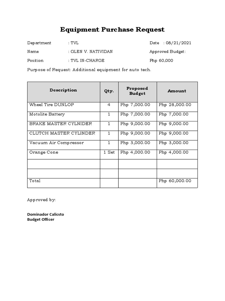 12 Equipment Purchase Request | PDF
