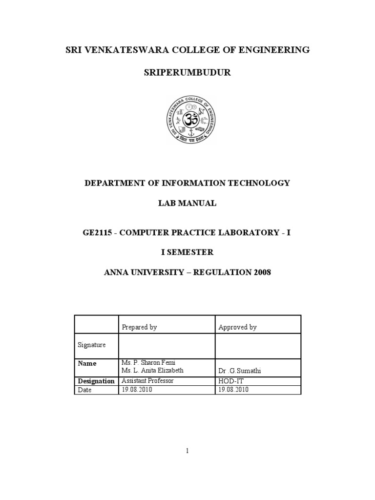 GE2115-Computer Practice Laboratory-I Manual-Rev01 | PDF | Computing | Computing And Information ...