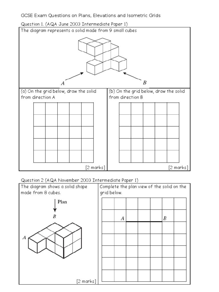 GCSE Plans, Elevations and Isometric Grids Exam Questions | PDF ...