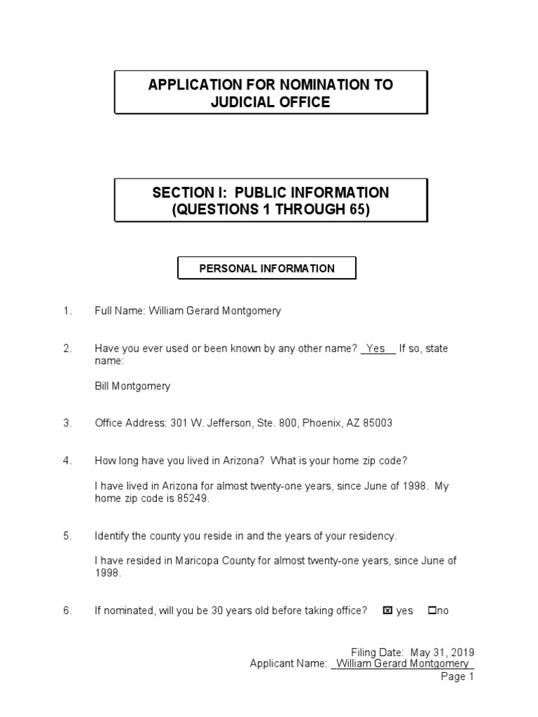 Application For Nomination To Judicial Office: Personal Information ...
