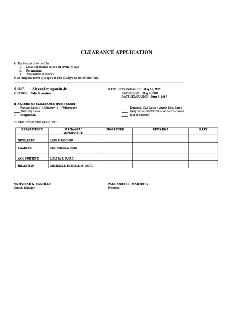 Employee Clearance Form | PDF