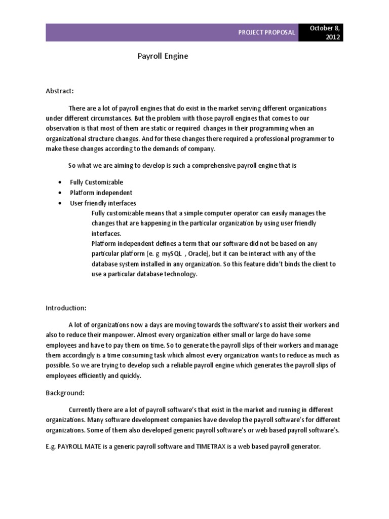 Customizable Payroll Engine Proposal | PDF | Software | Cross Platform ...