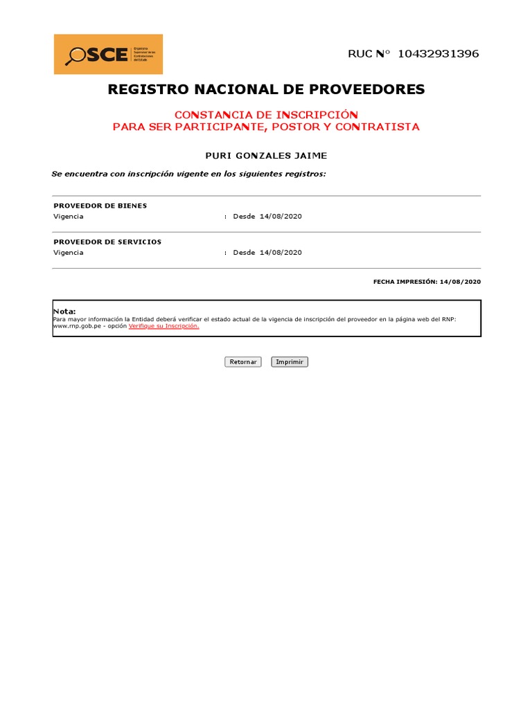 Modelo de CONSTANCIA RNP | PDF