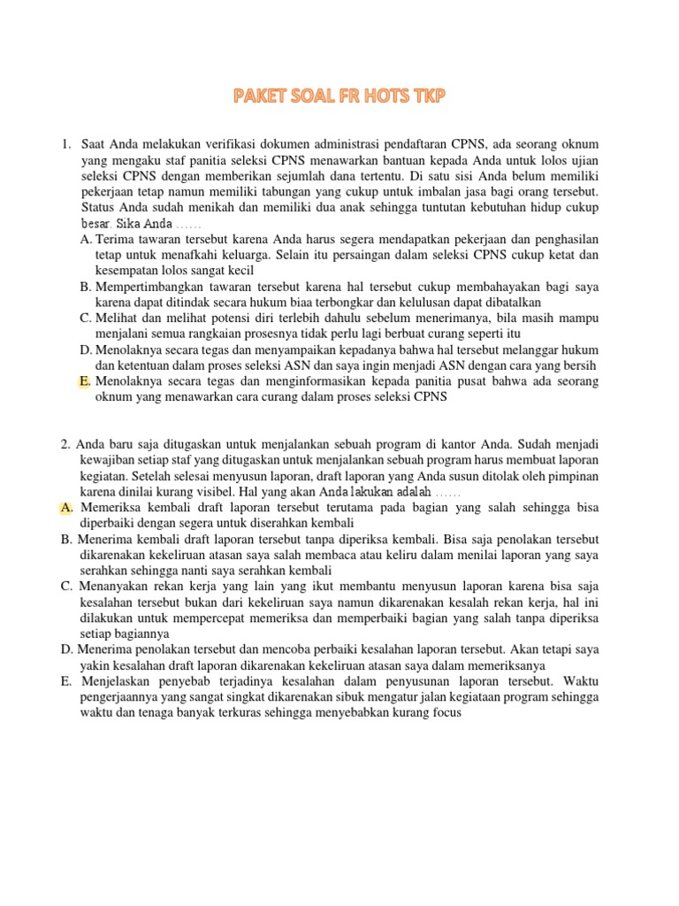 Paket Soal FR Hots TKP | PDF | Karier & Perkembangan