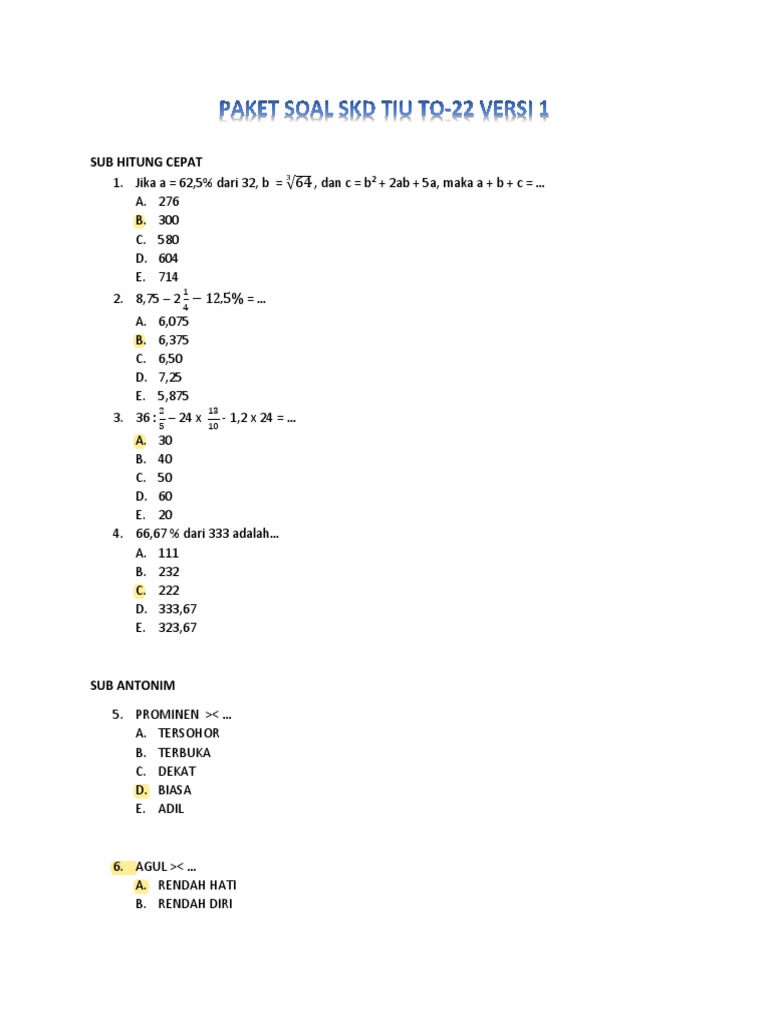 Paket Soal SKD Tiu To-22 Versi 1 | PDF