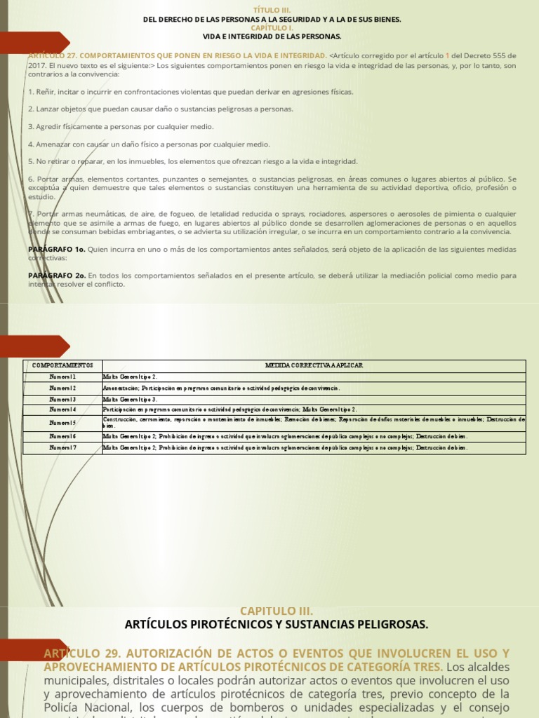 Ley 1801 De 2016 Comportamientos Contrarios A La Convivencia Completo