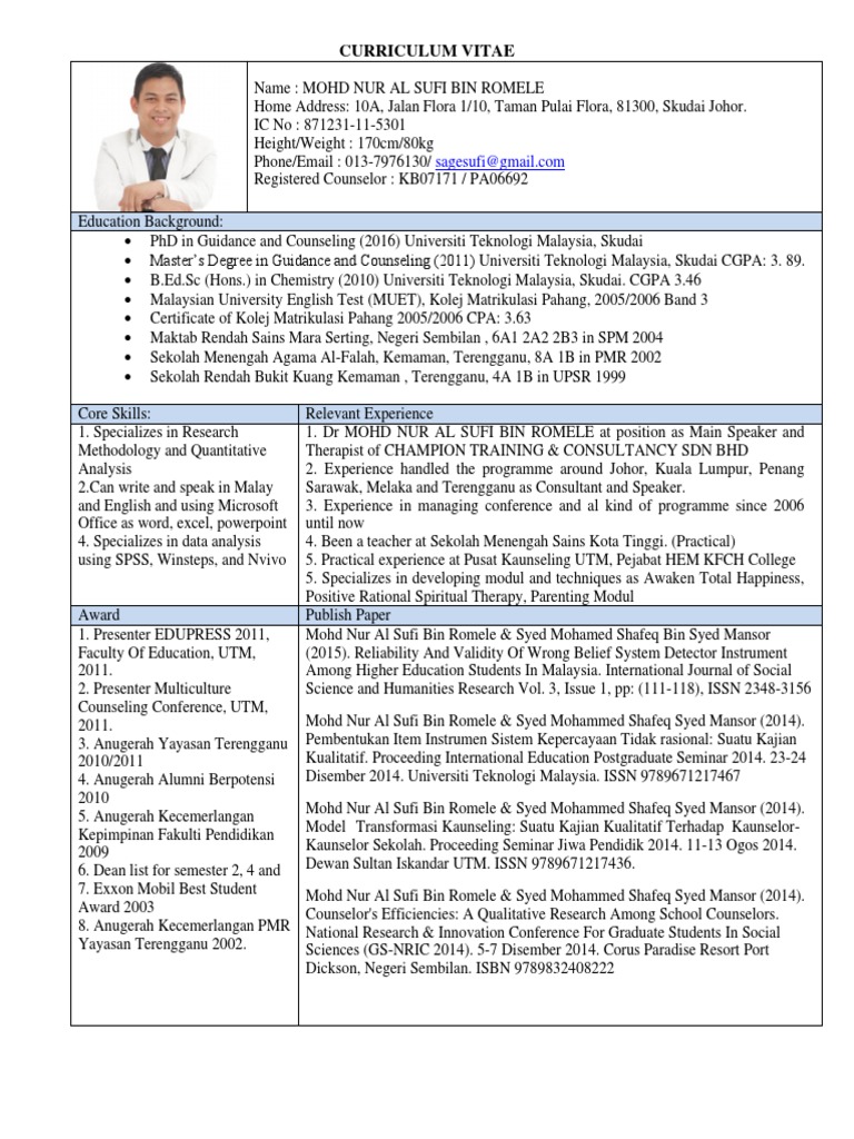 CV Mohd Nur Al Sufi Bin Romele | PDF | Malaysia