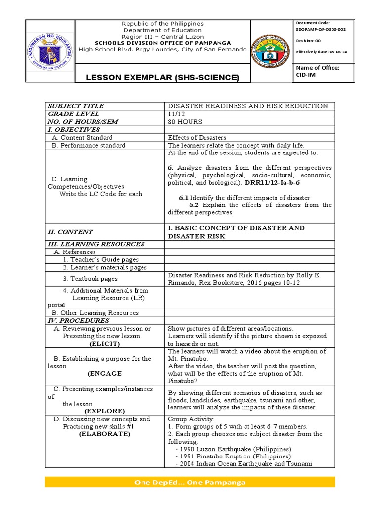 Lesson Exemplar Final Format | PDF | Tsunami | Risk