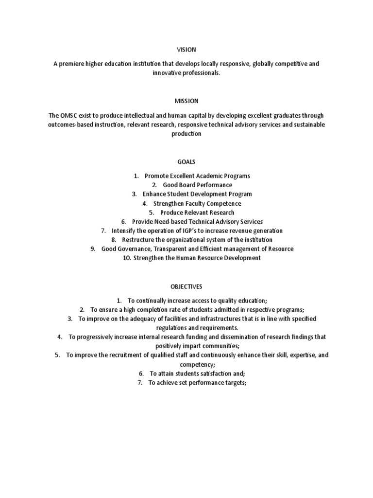 Visio, Mission, Omsc | PDF