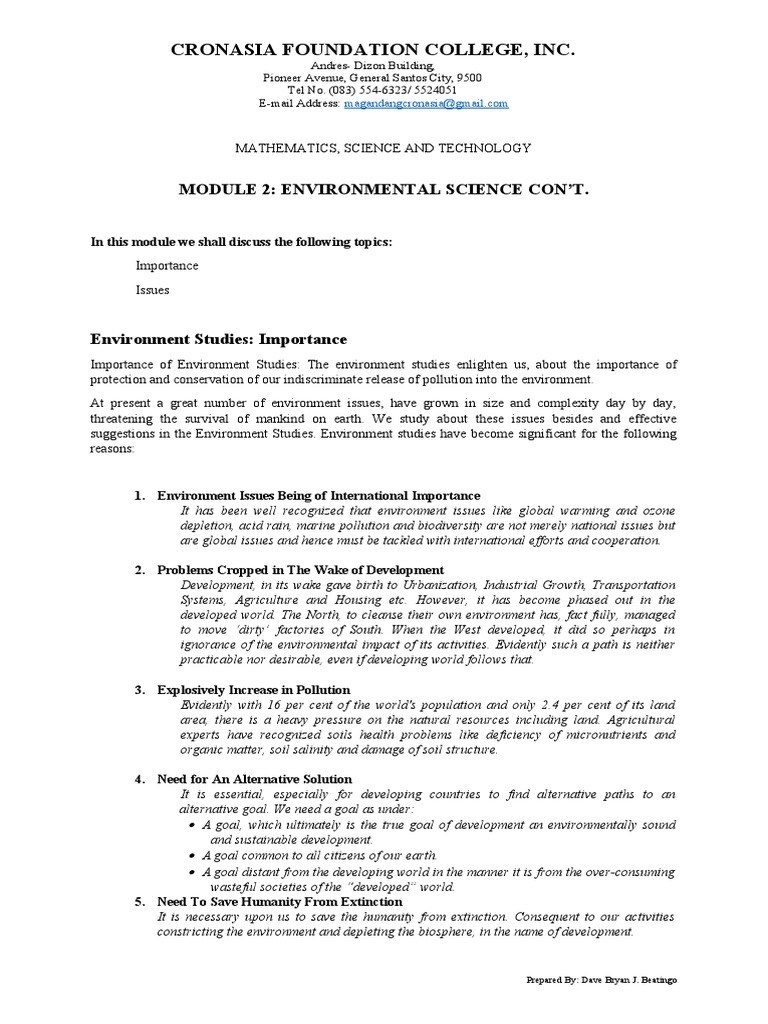 Mathematics, Science and Technology - Module 2 | PDF | Environmental ...