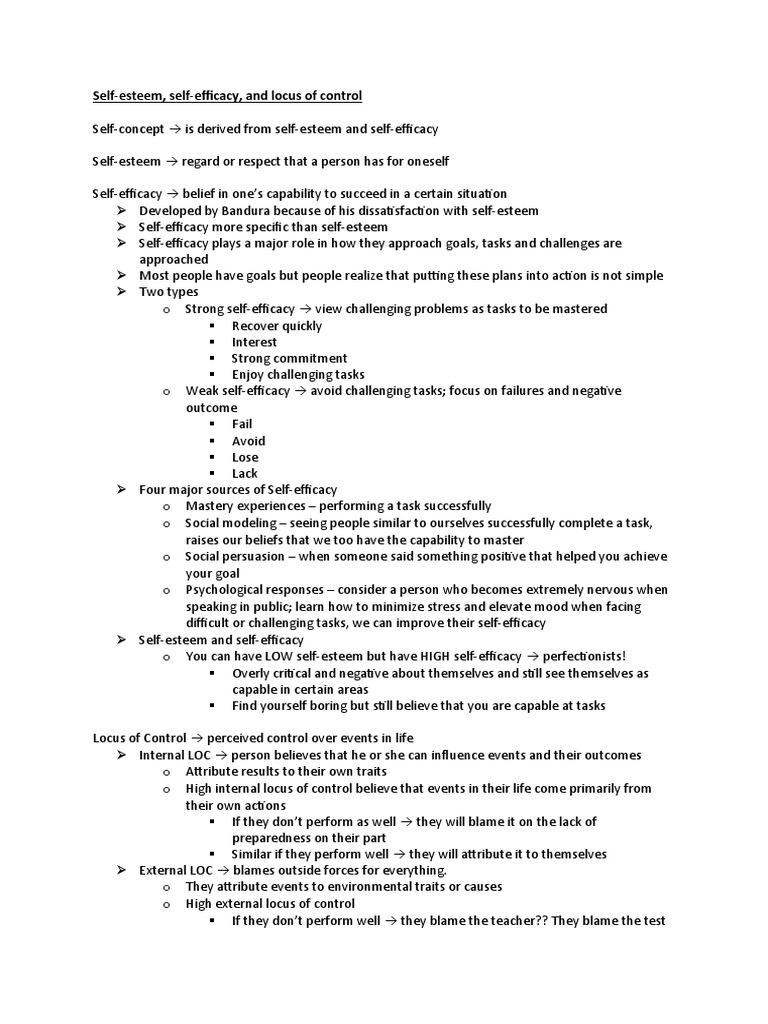 Self-Esteem, Self-Efficacy, and Locus of Control | PDF | Self Efficacy ...
