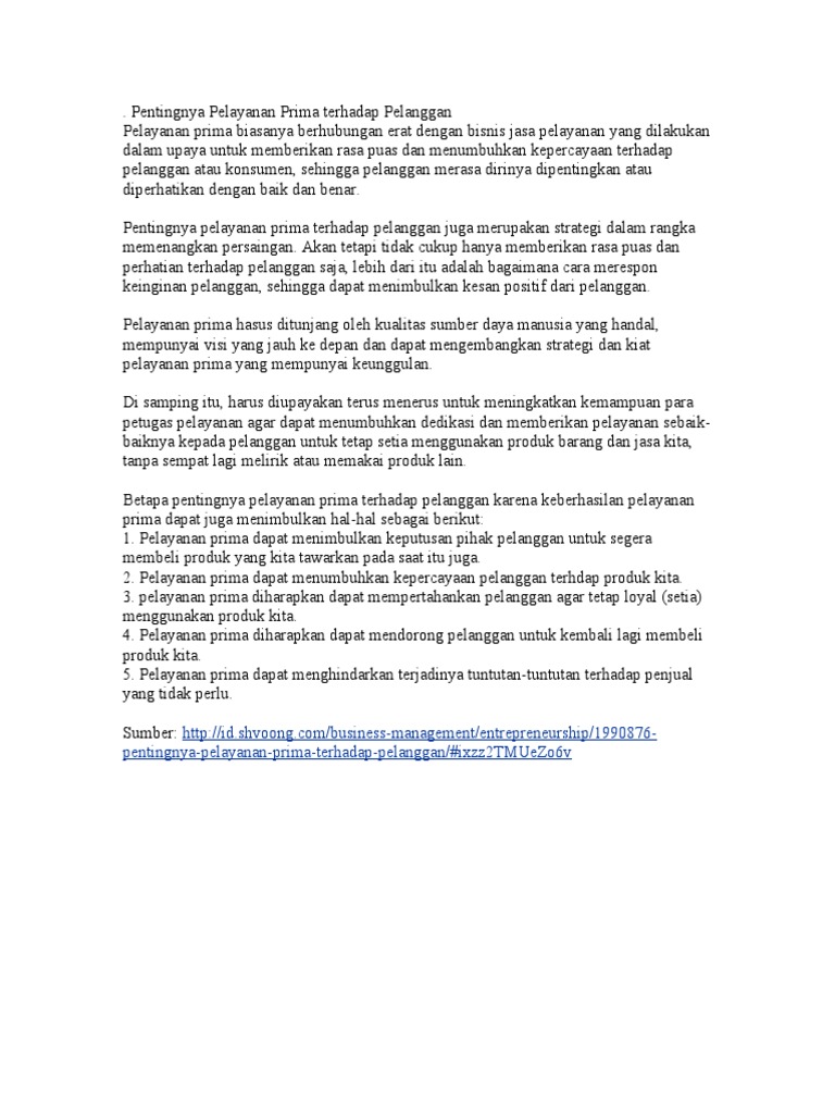 Pentingnya Pelayanan Prima Terhadap Pelanggan | PDF
