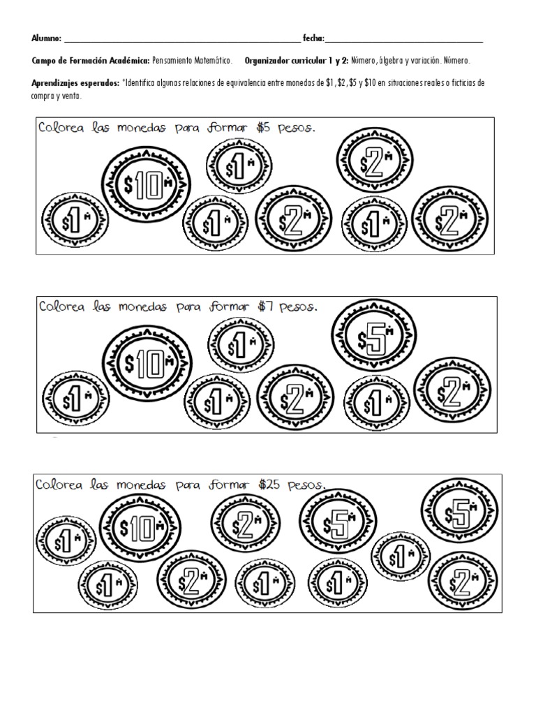 Hojas De Trabajo Para Identificar Monedas, Primer Grado Monedas