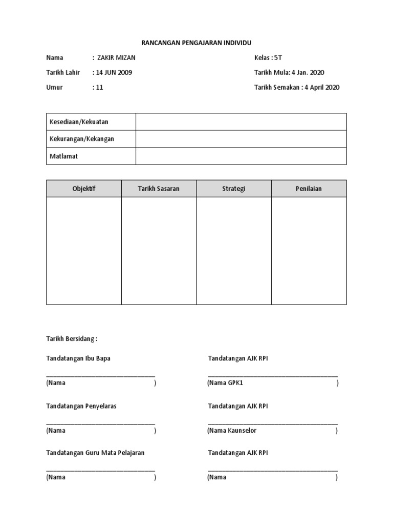 FORMAT PENULISAN RPI Inklusif | PDF